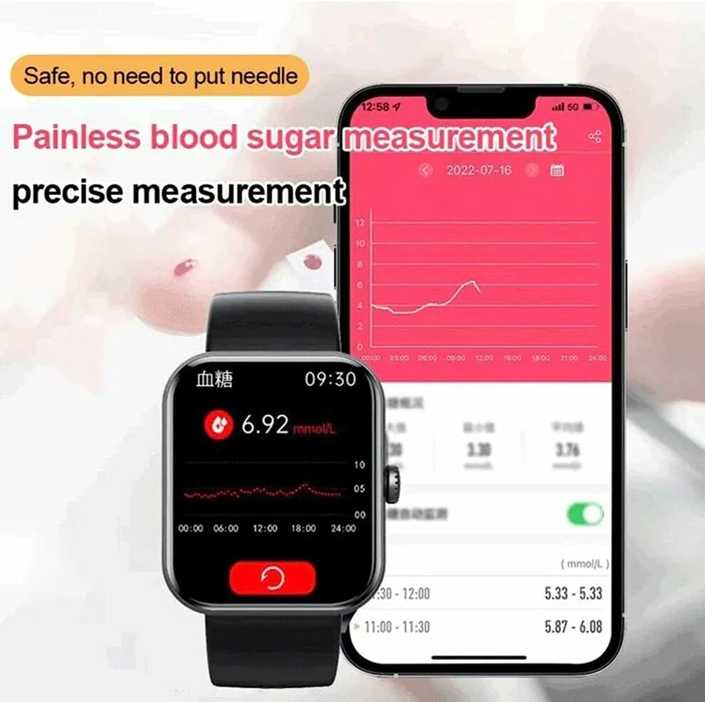 F57L Blood Glucose Monitoring Watch | Needleless Glucose Monitor - Cowaudio